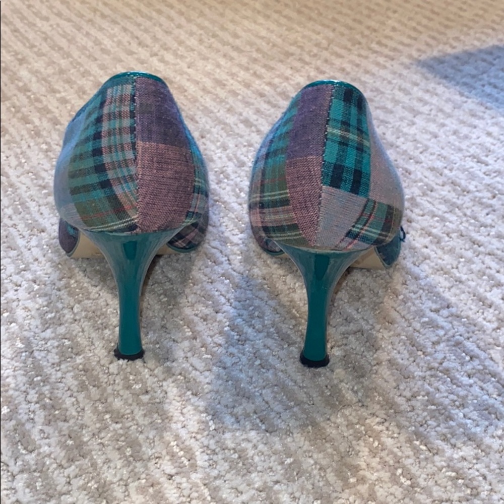 Checkered Teal And Purple Bakers High Heels - Gem